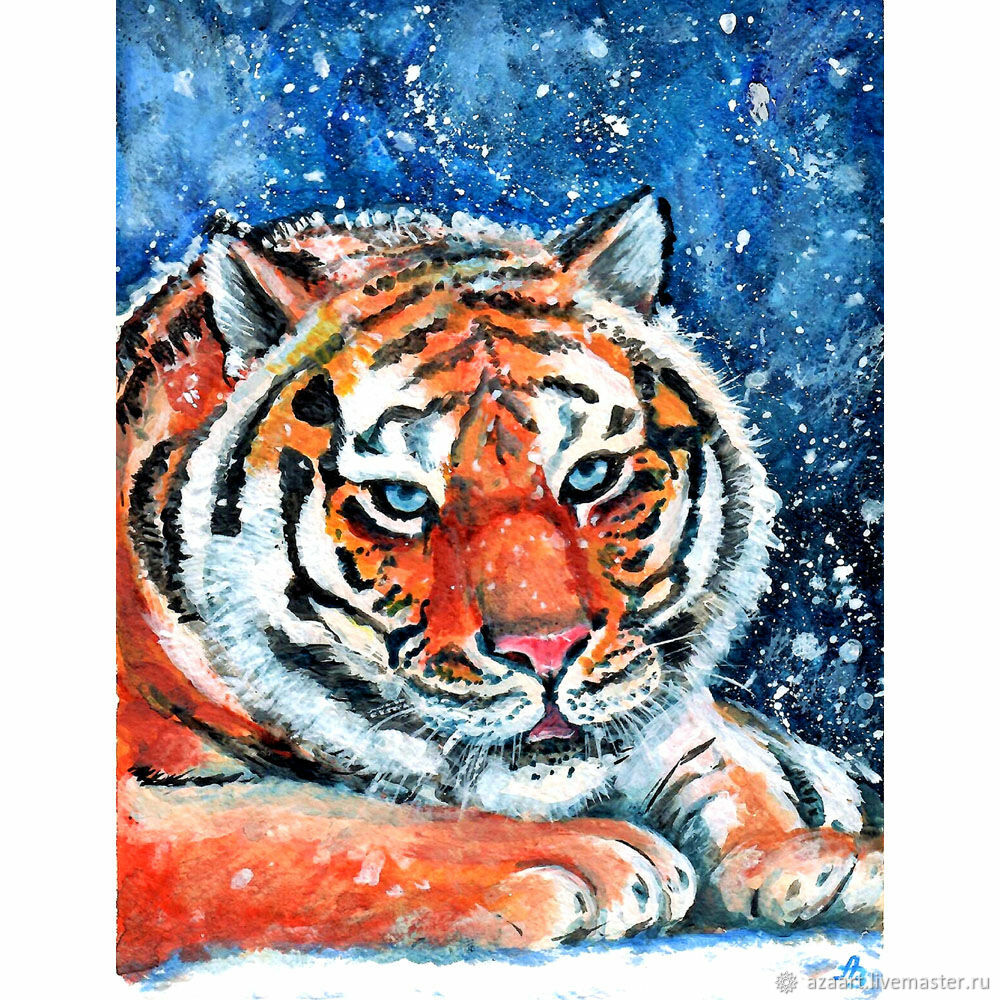 Картина Тигр Акрил 15 х 20 Зимний пейзаж Портрет тигра в интернет ...