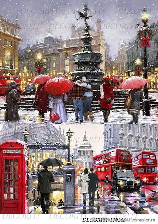 Красные зонты (D100366) - рисовая бумага, А4 в интернет-магазине на ...