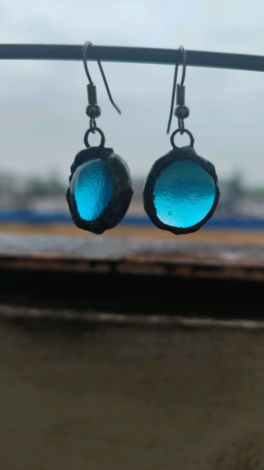 Капли витражные голубые серьги Стекло купить в интернет-магазине ...