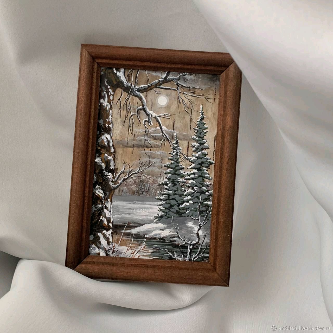 Картина "Морозная зима", 10х15 | Береста, темпера в интернет-магазине ...