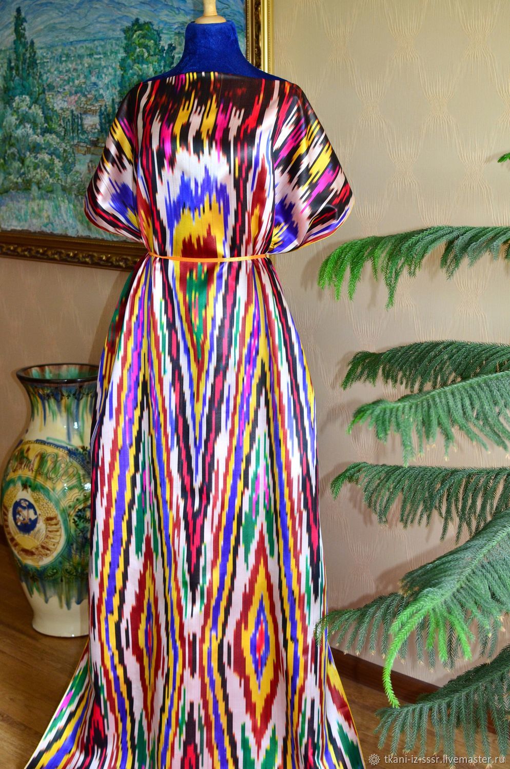 Хан Атлас Икат ручная работа 100% Натуральный шелк винтажный 8 м 80 см ...