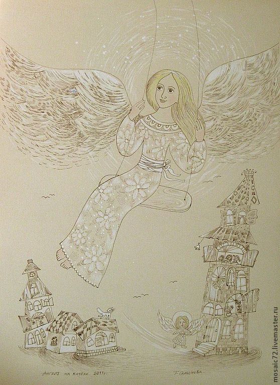 Ангел на качелях (графика) в интернет-магазине Ярмарка Мастеров по цене ...