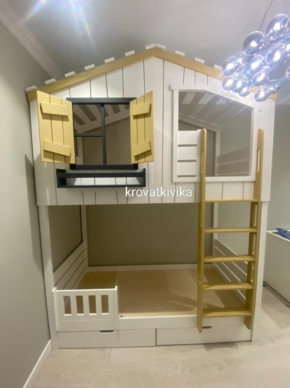 Двухъярусная детская Эко кровать домик из массива на заказ в интернет ...