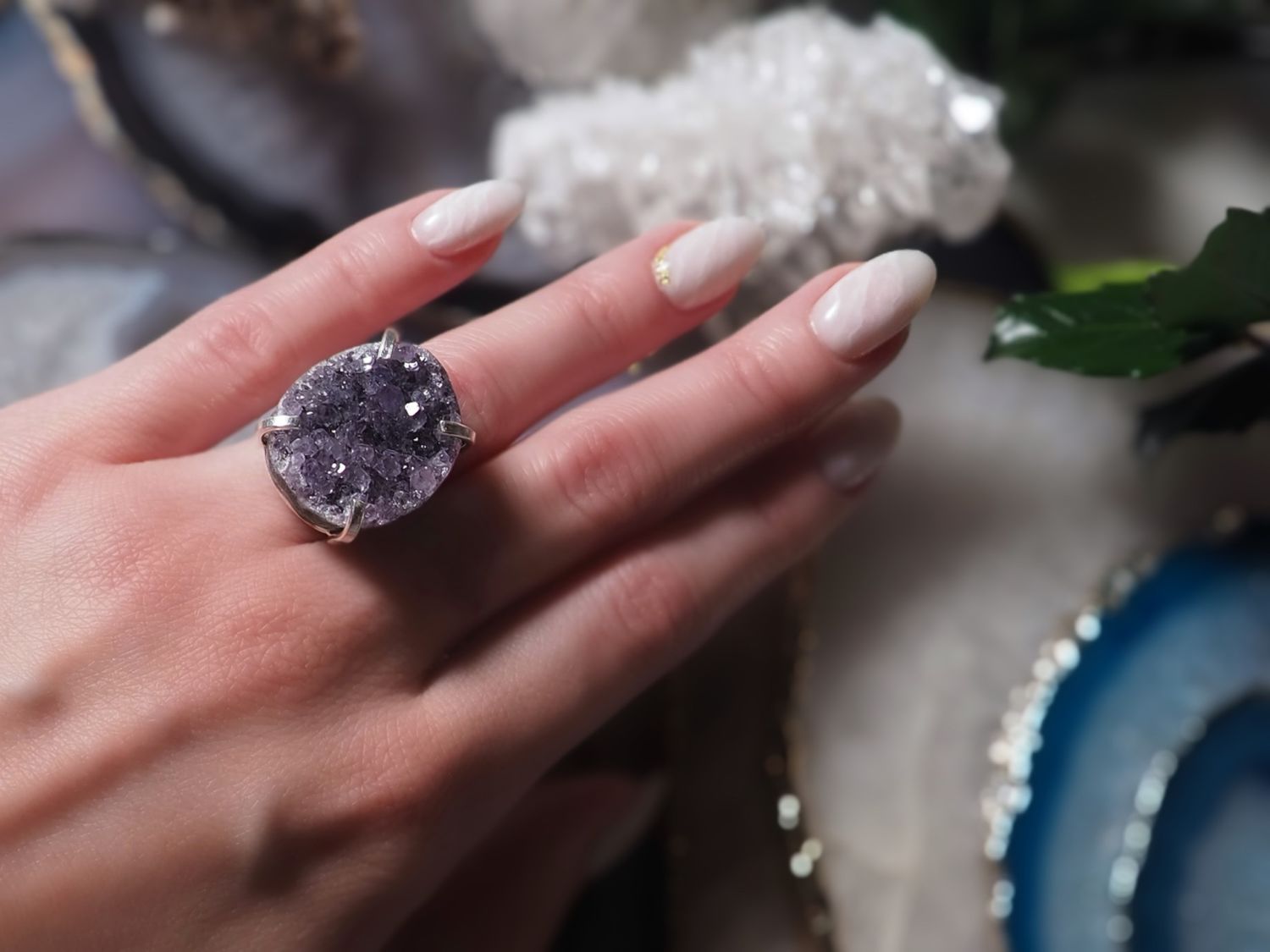 Кольцо с друзой натурального аметиста Amethyst Brazil в серебре в ...