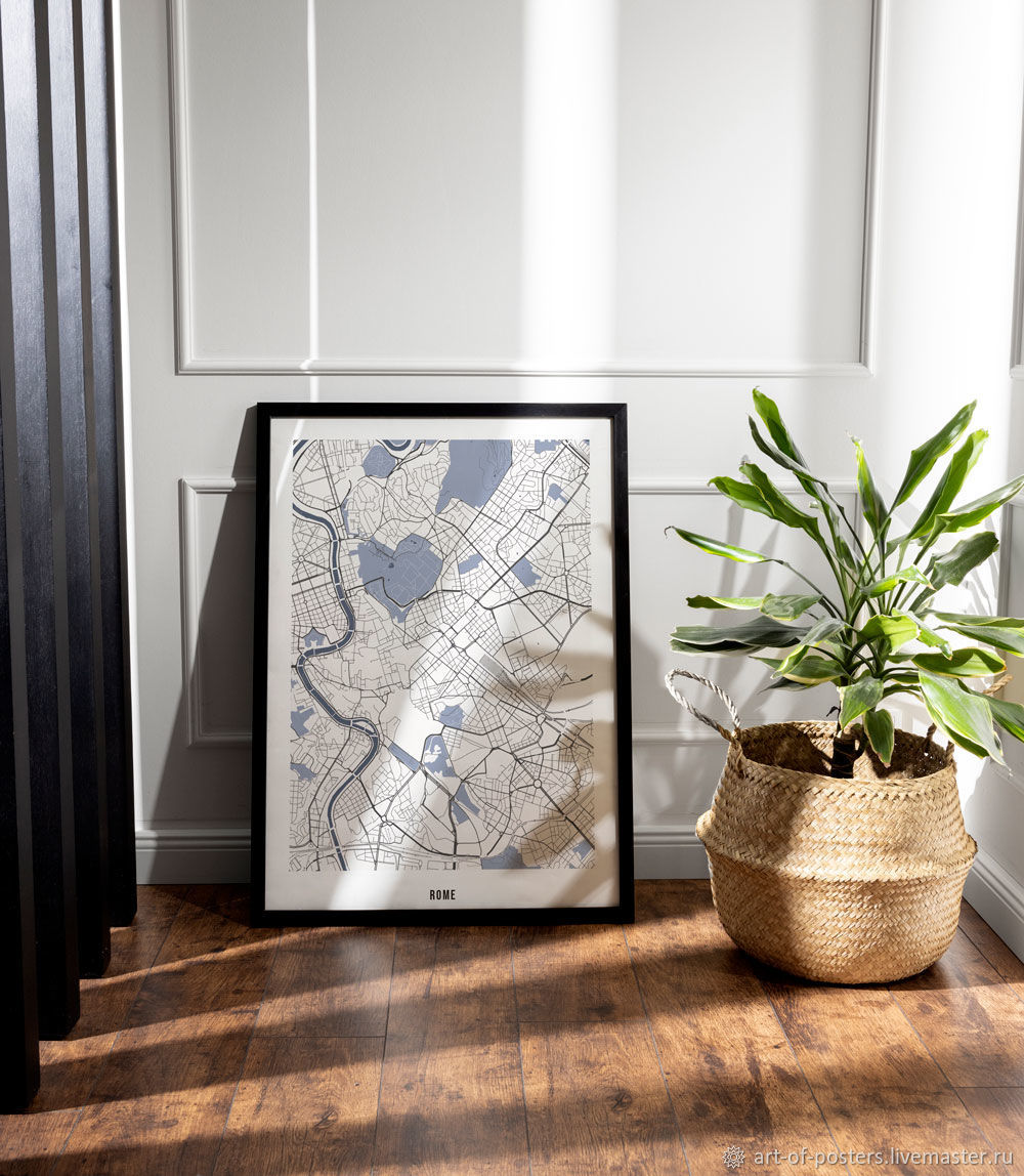 Постер карта Рима. Цифровая версия. Оттенки синего в интернет-магазине ...