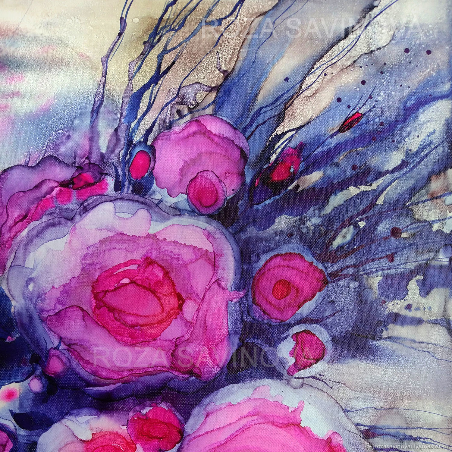 Картина спиртовыми чернилами Абстракция с цветами Alcohol ink ...