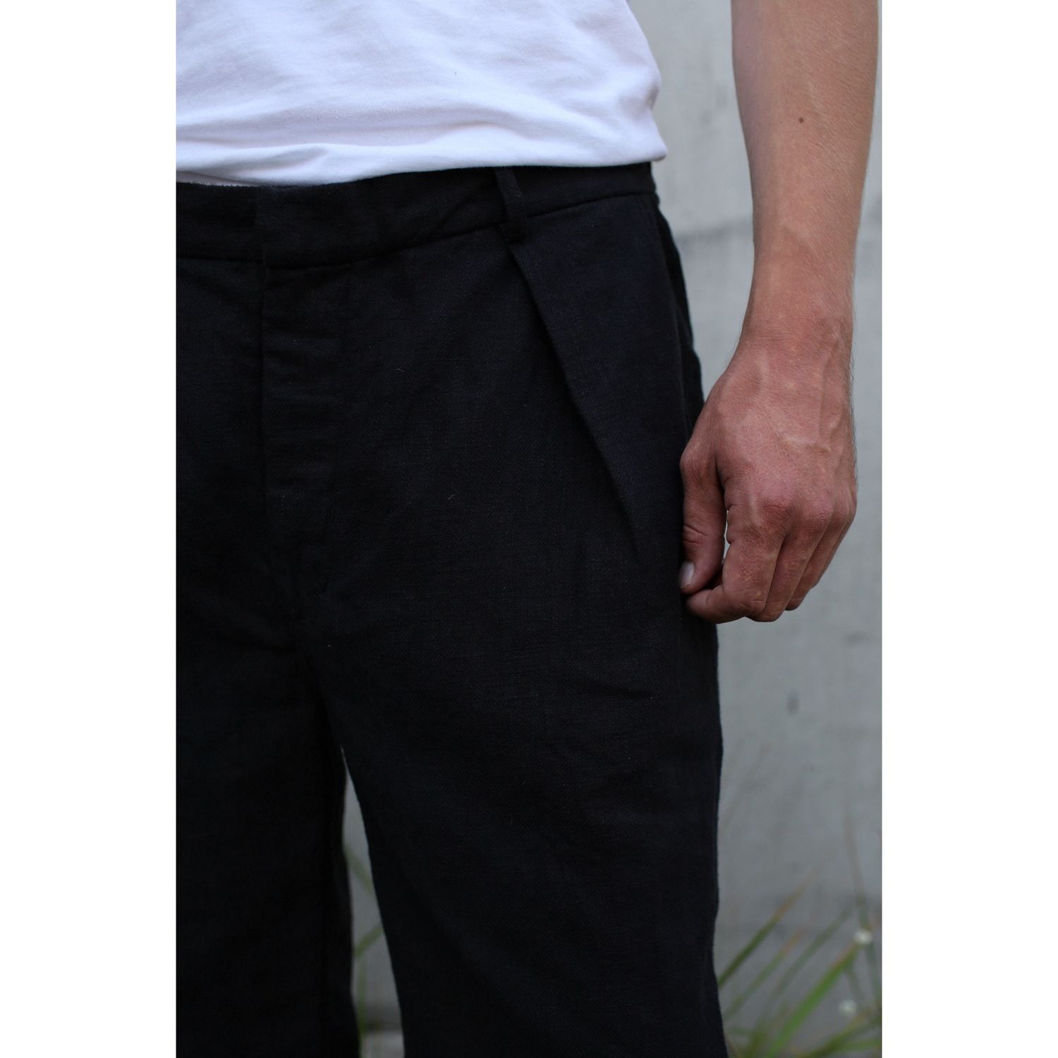 Брюки мужские из крапивы Рами твил Ramie Two Pleat Pant Black на заказ ...