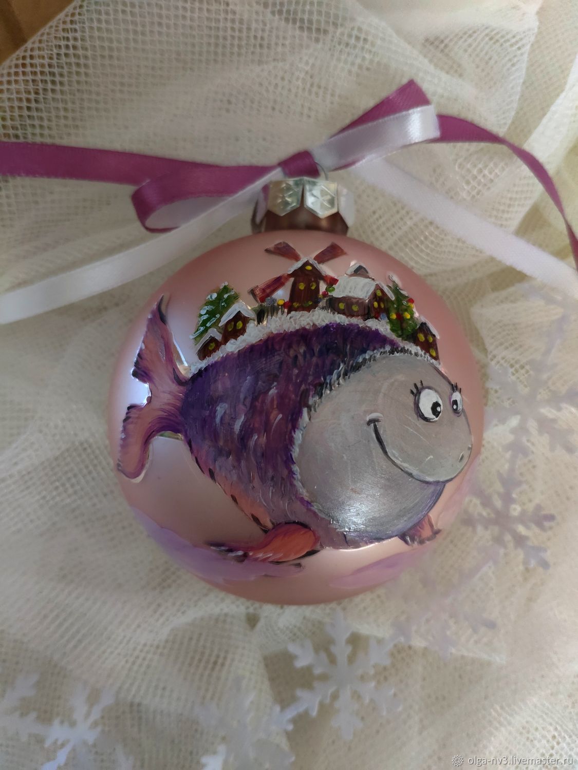 Елочные игрушки: Новогодний шарик с росписью Весерая рыба купить в ...