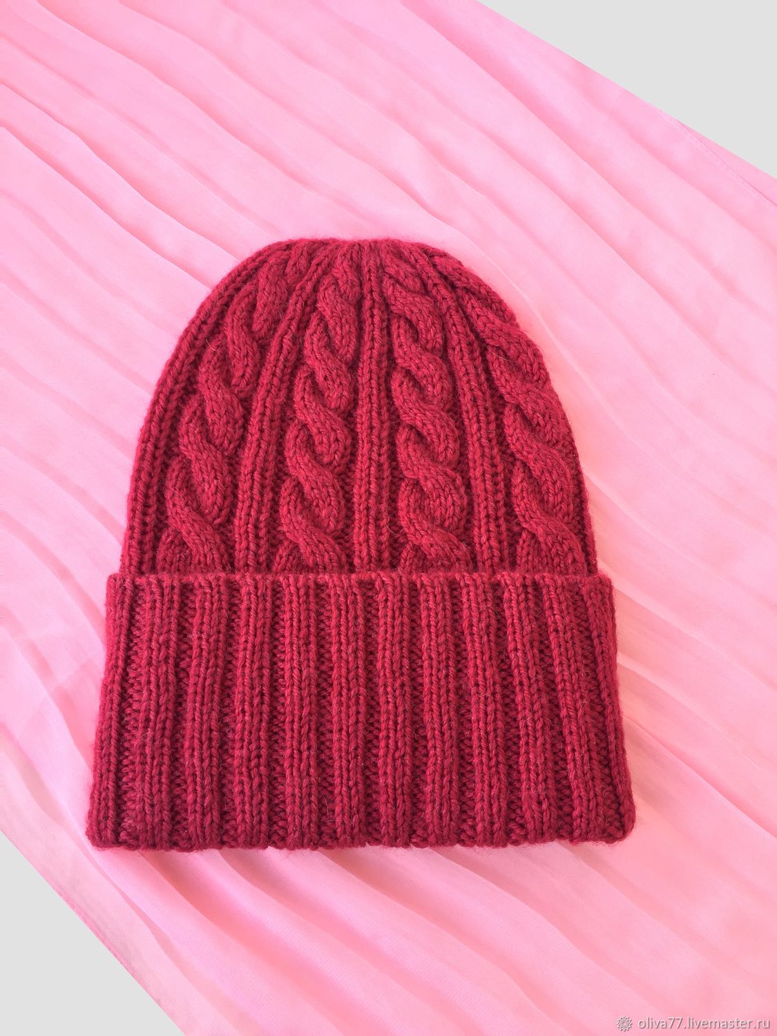 Шапки: шапка осень вязаная женская с отворотом вишневая купить в интернет-магазине Ярмарка ...