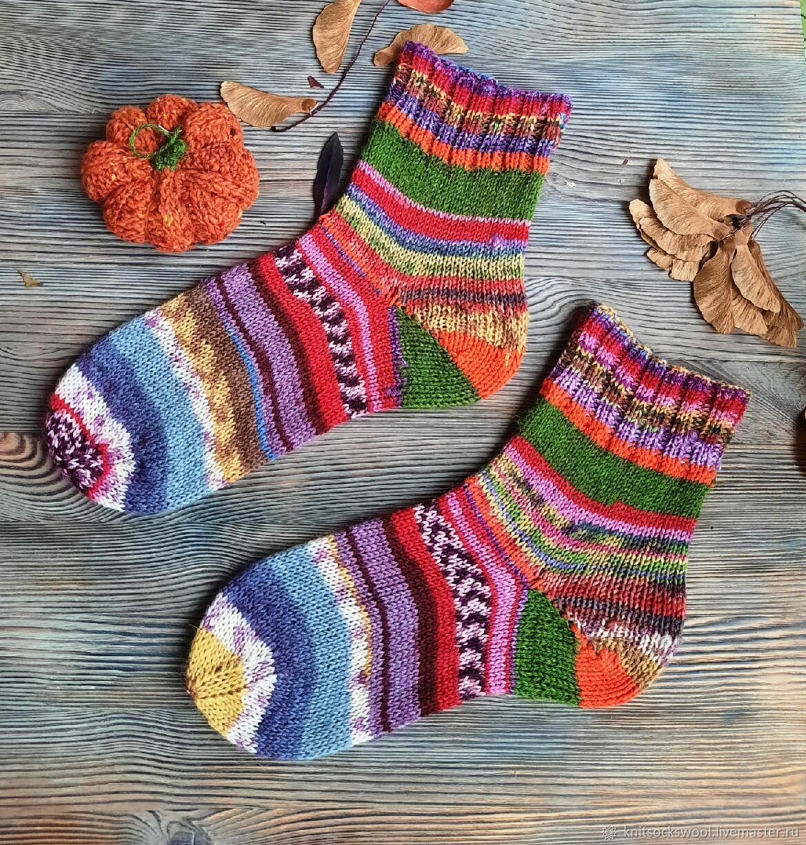 Носки вязаные полосатая радуга пример теплые шерстяные – заказать на ...