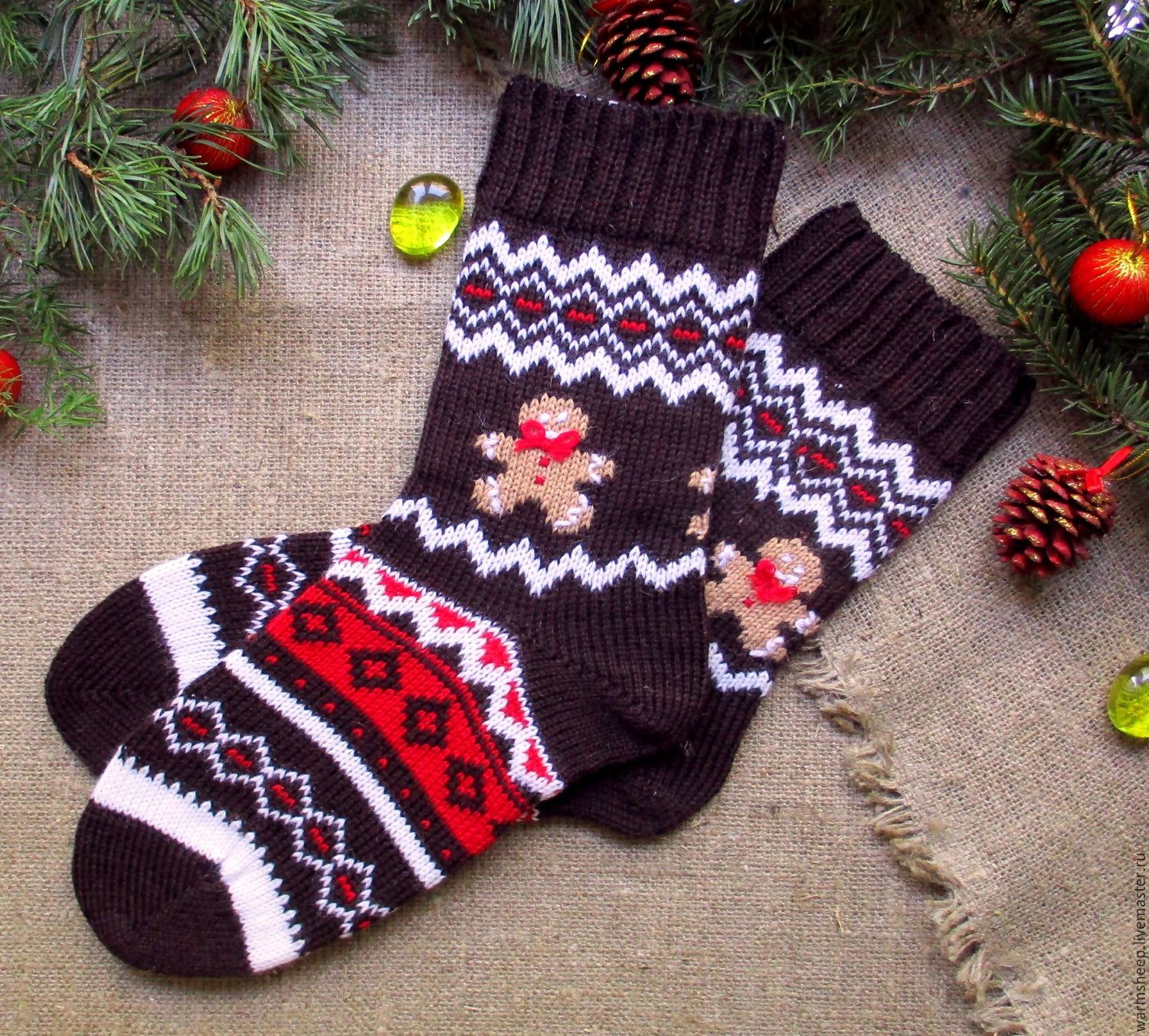 Вязаные шерстяные носки новогодние Пряничный человечек – купить в ...