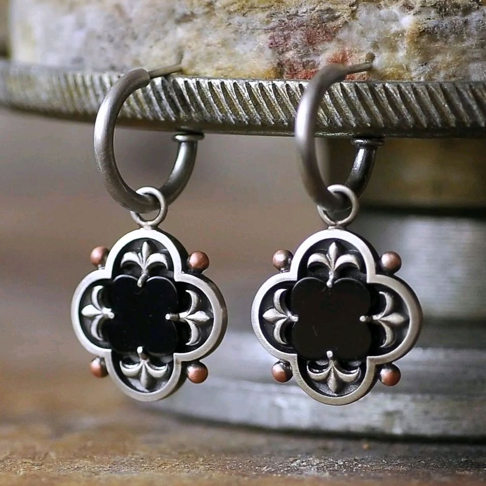 Серебряные серьги трансформеры ручной работы с черными агатами серебро ...