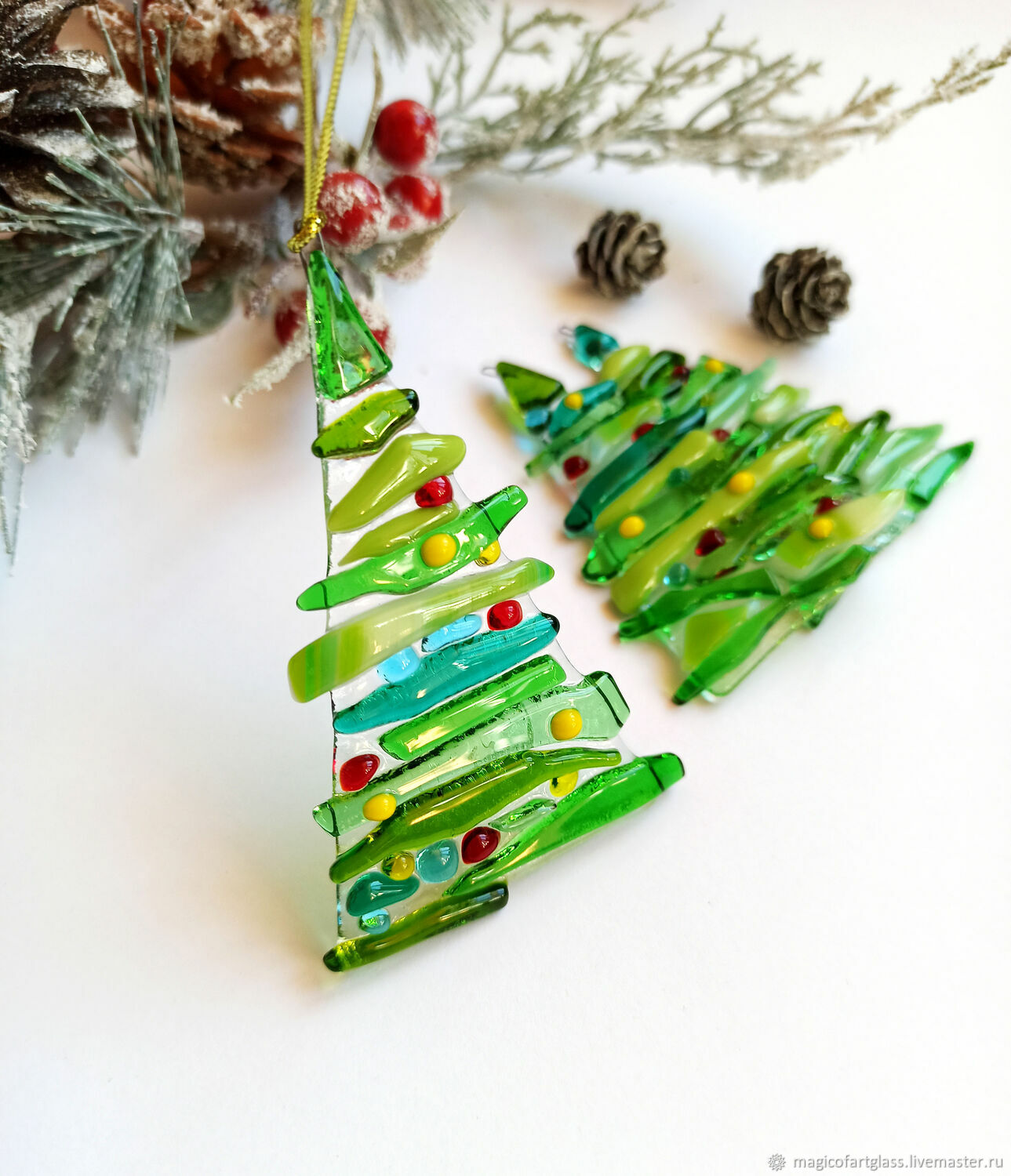 Елочные игрушки из стекла Ёлочки нарядные, новогодние сувениры в ...