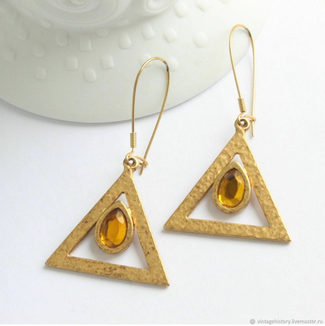 Винтаж: Серьги винтажные: Винтажные треугольные серьги Арт Деко Матовое ...