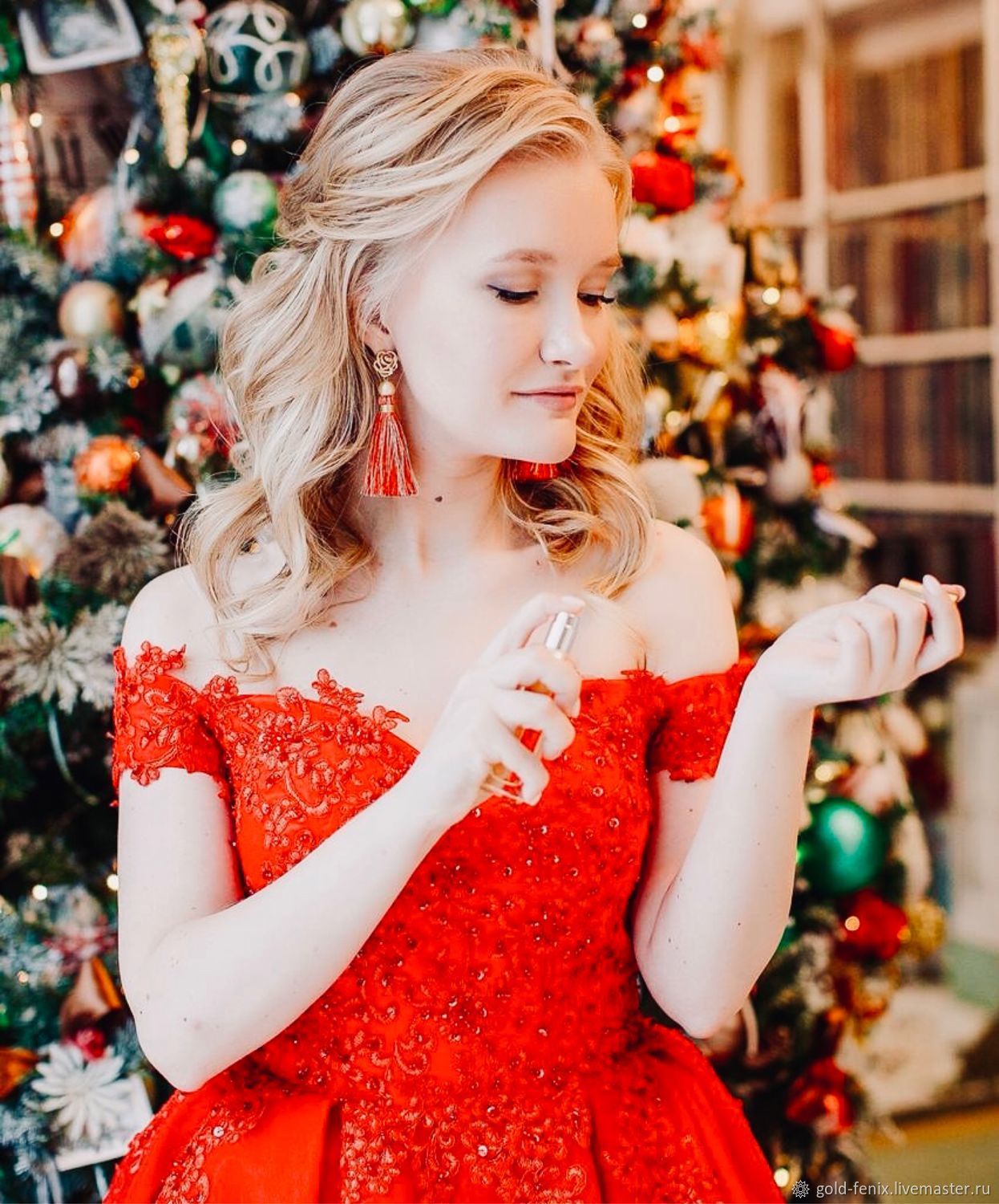 Серьги-кисти красные Red rose шёлк позолота фианиты в интернет-магазине ...