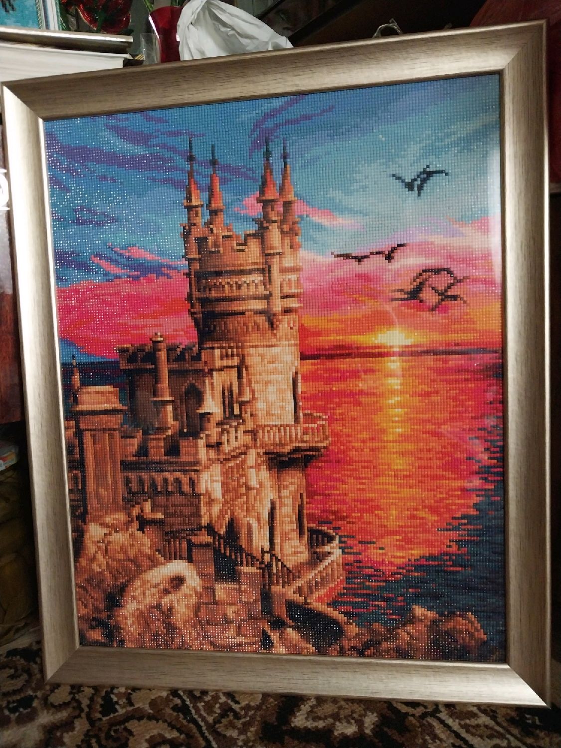 Картина стразами, алмазная мозаика. Готовая работа. Замок на море в ...