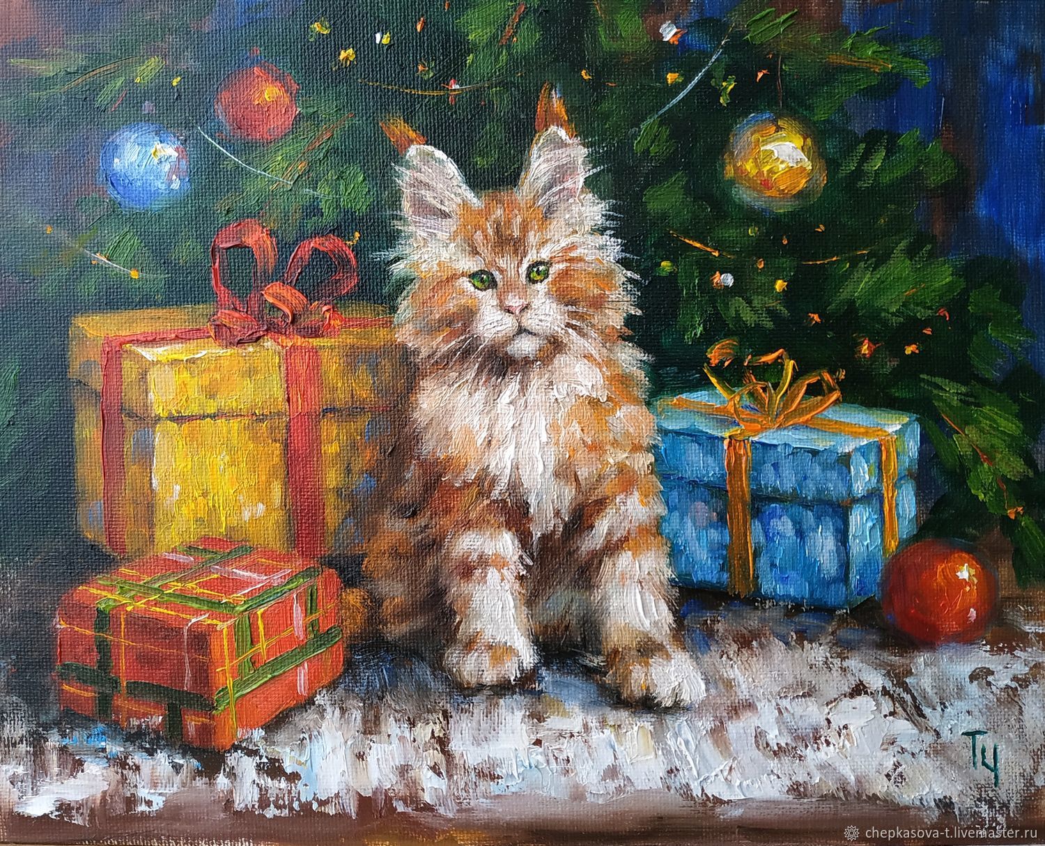 Новогодние котики. Картины маслом на заказ в интернет-магазине Ярмарка ...