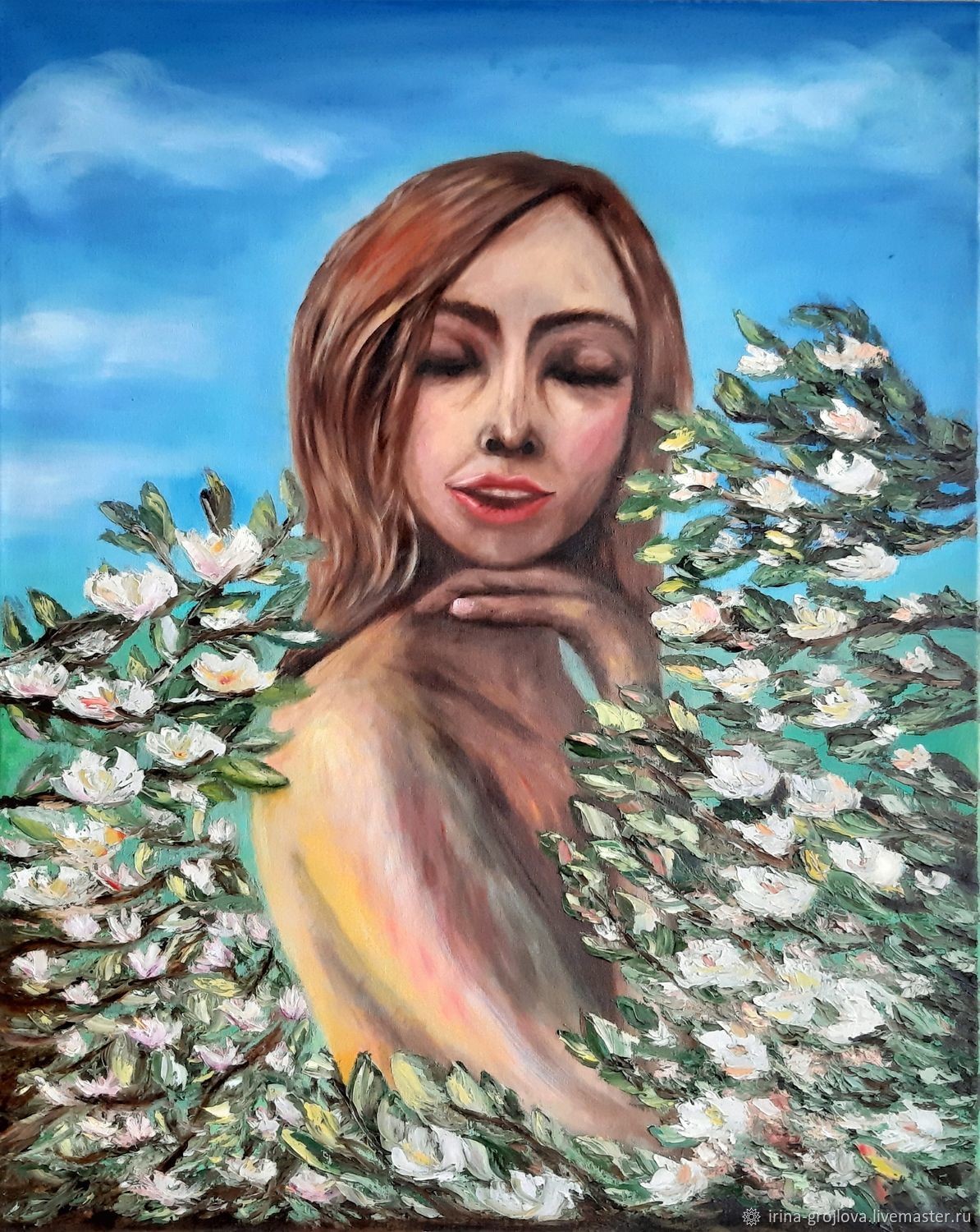Картина маслом Женщина в яблоневом саду в интернет магазине на Ярмарке Мастеров Картины Чита