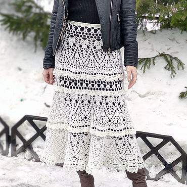 Ажурная юбка, вязаная спицами, комбинированая тканью – купить на ...