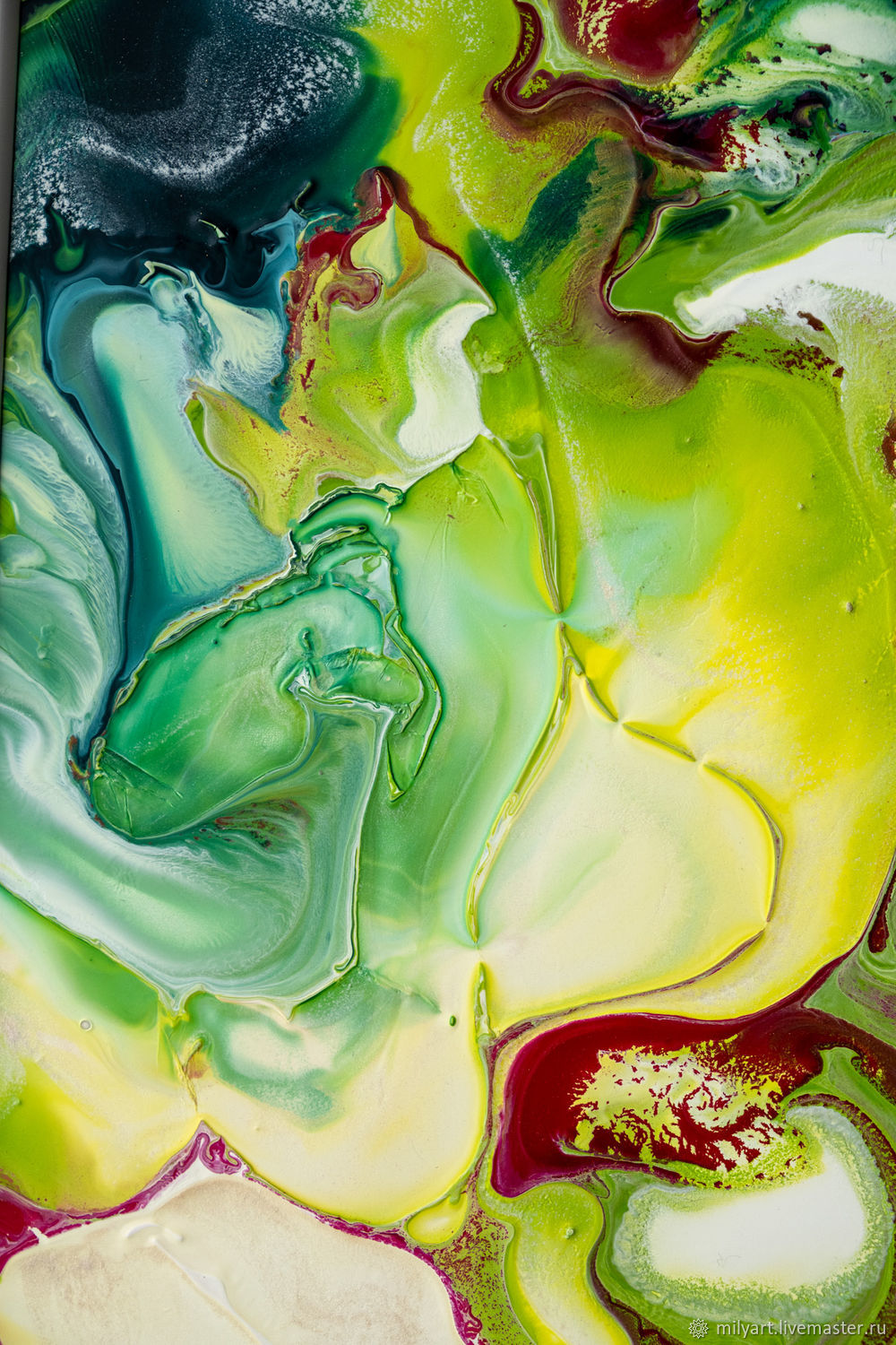 Розовые джунгли 40х60 - картина жидкий акрил с лаковыми красками в ...