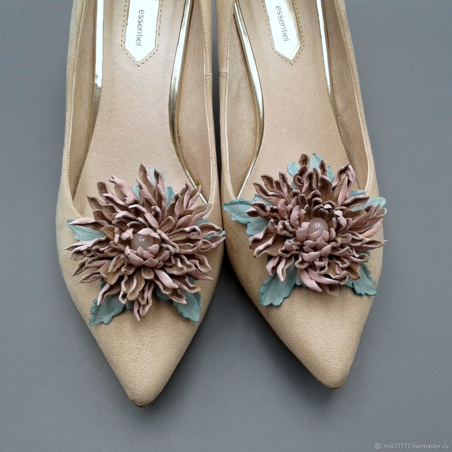 Клипсы для обуви НЕЖНОСТЬ из натуральной кожи с розовым кварцем ...