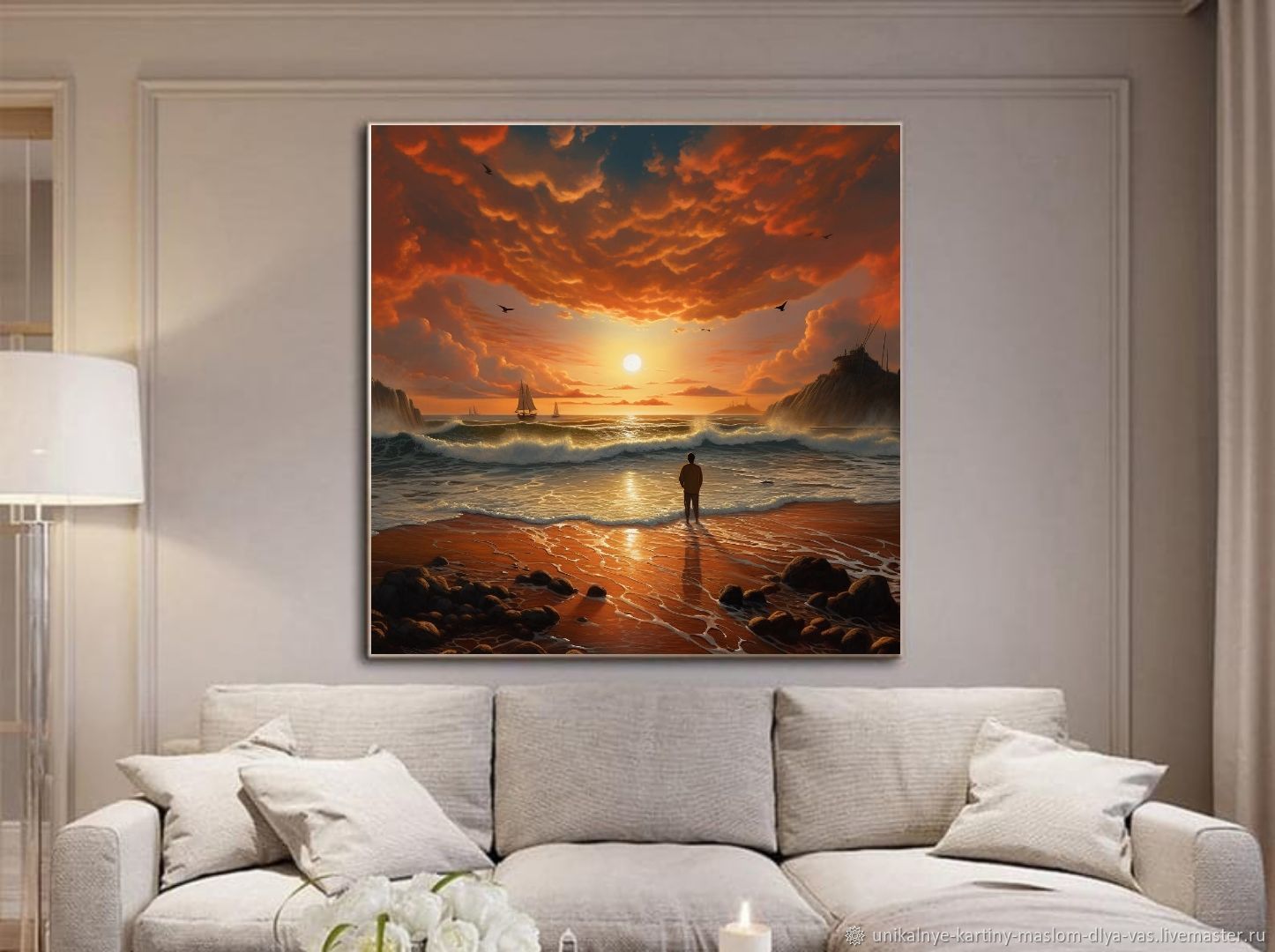 Картина маслом на холсте Пейзаж Квадратные картины Интерьерная живопис ...