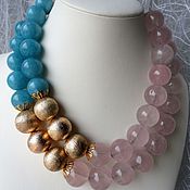 Колье "РАССВЕТ НА НЕВЕ II" розовый кварц,аквамарин в интернет-магазине ...