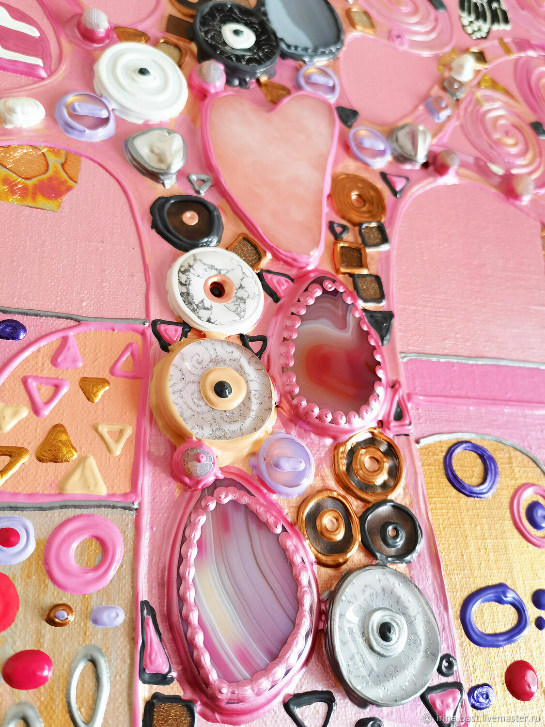 Древо жизни. Густав Климт. Розовая картина с полудрагоценными камнями ...