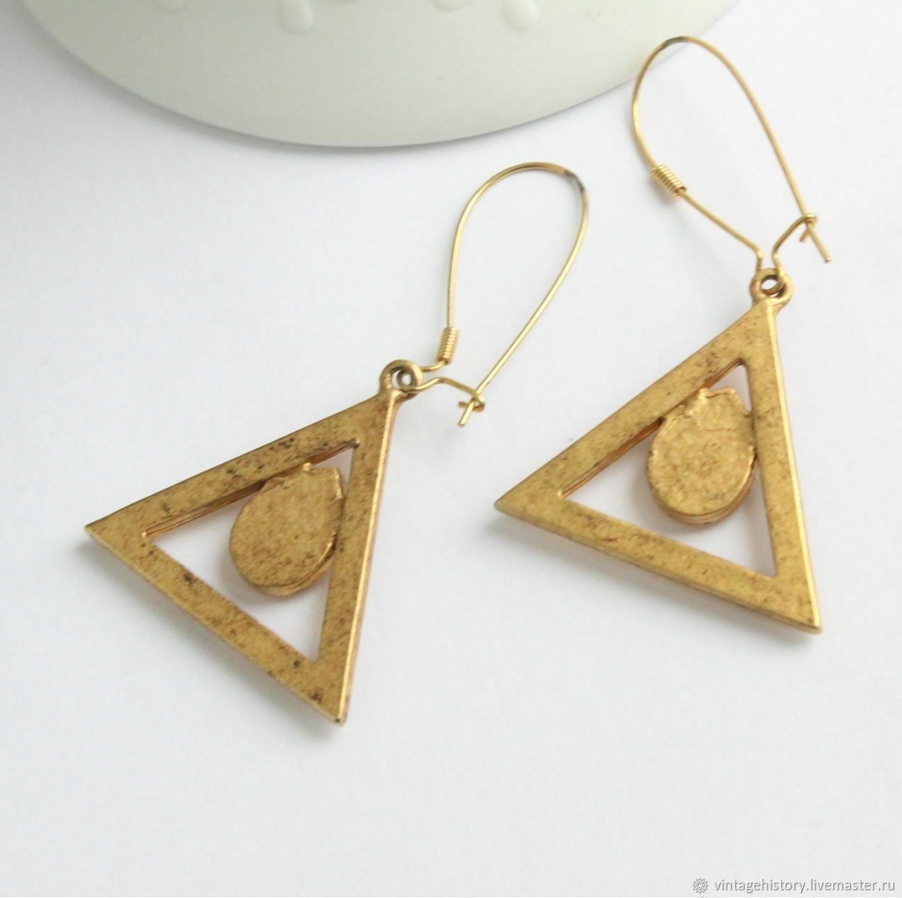 Винтаж: Серьги винтажные: Винтажные треугольные серьги Арт Деко Матовое ...
