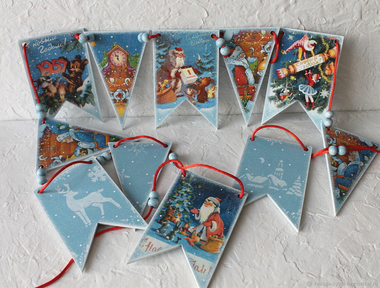 Гирлянда флажки Старые открытки СССР Новогоднее чаепитие декупаж ...