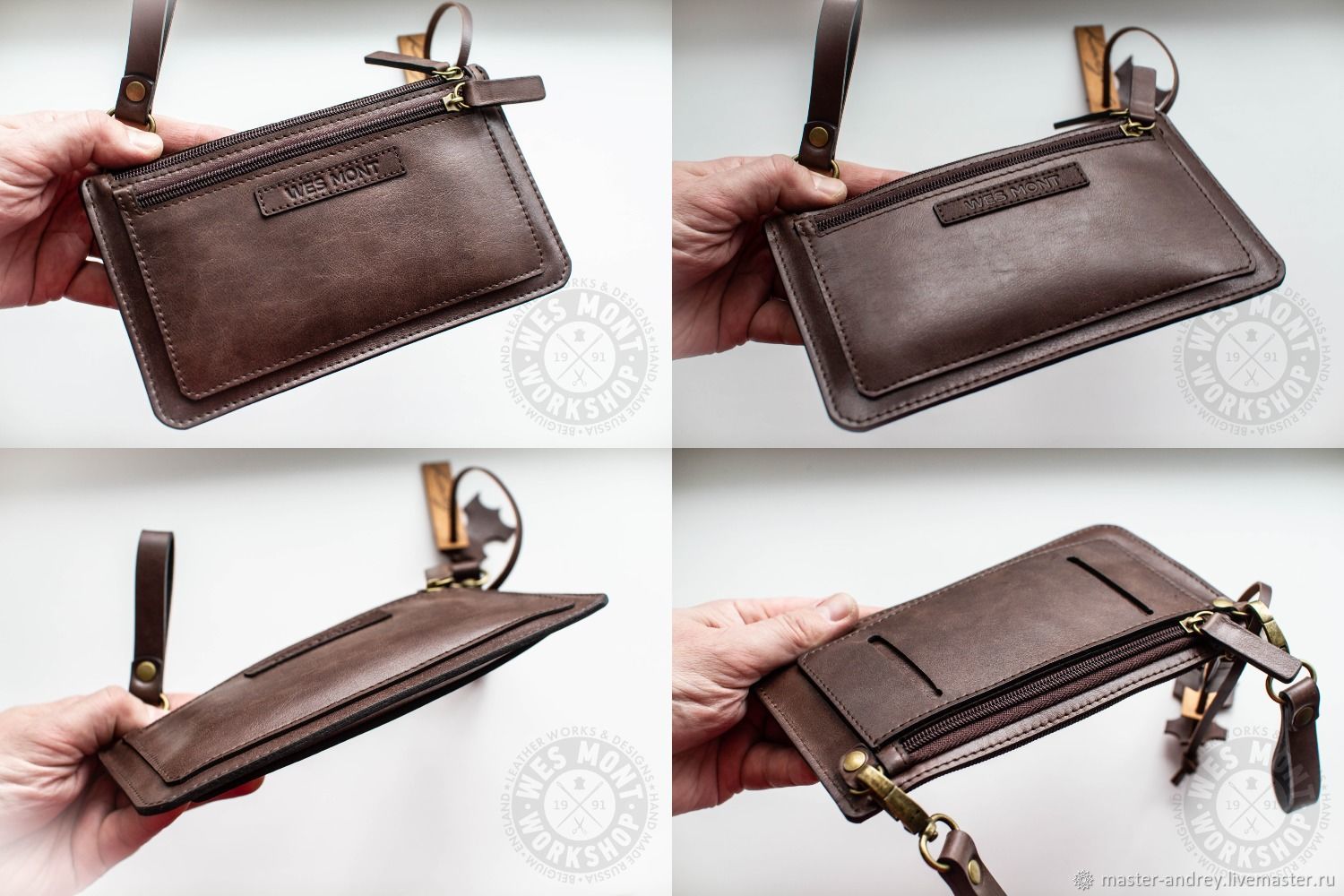 Поясная сумка кожаная BATTLE Универсальная на ремень Коричневая кожа ...