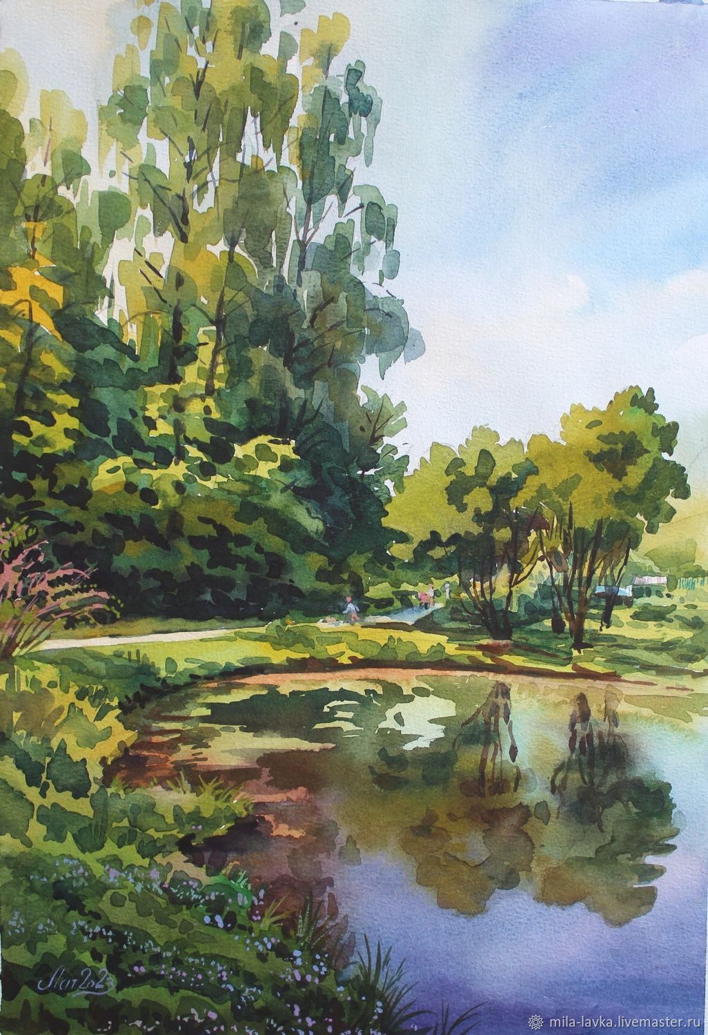 Лесной пейзаж озеро в лесу 26х38 в интернет-магазине Ярмарка Мастеров ...