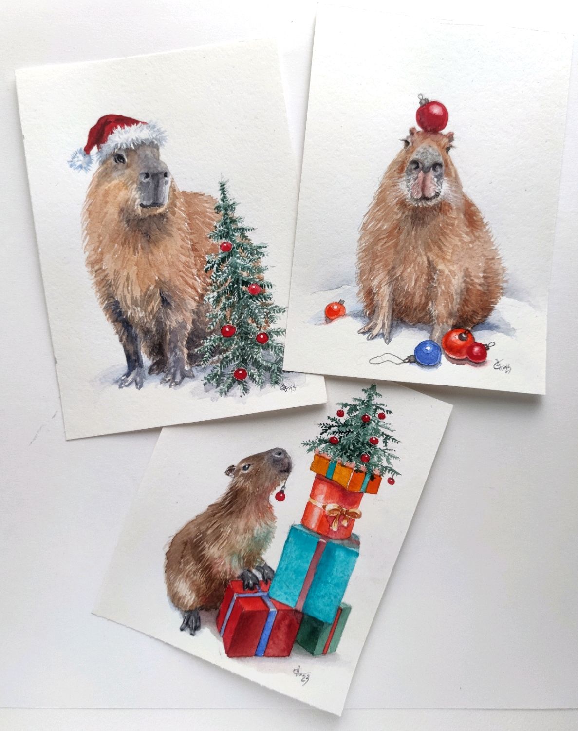 Набор 3 шт.-200 руб. Новогодние открытки Капибара. Капибары. Новый год ...