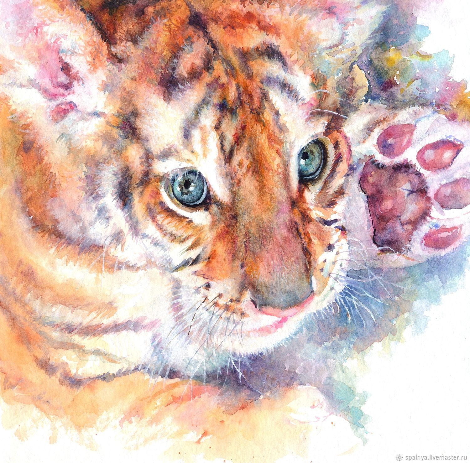 Картина акварелью "Чарующий", тигр, тигренок, год тигра в интернет ...