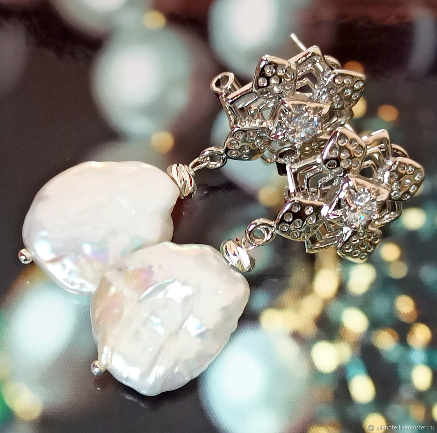 Серьги с жемчугом Барокко на серебре. Яркие, белоснежные. в интернет ...