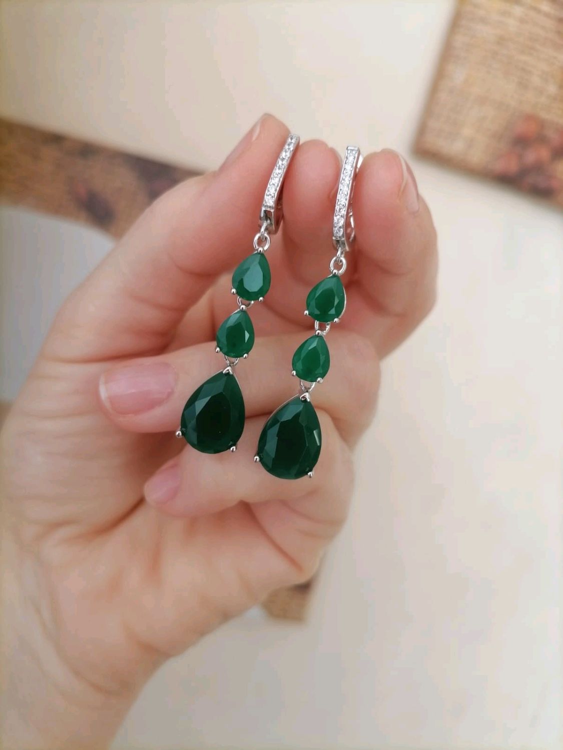 Серьги с хризопразом в серебре Вика. Серьги из натуральных камней в ...