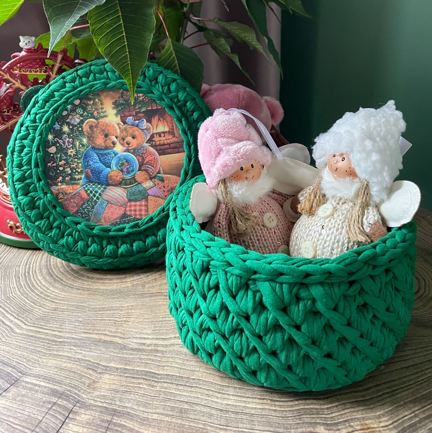 Новогодняя вязаная корзина круглая с крышкой в интернет-магазине на ...