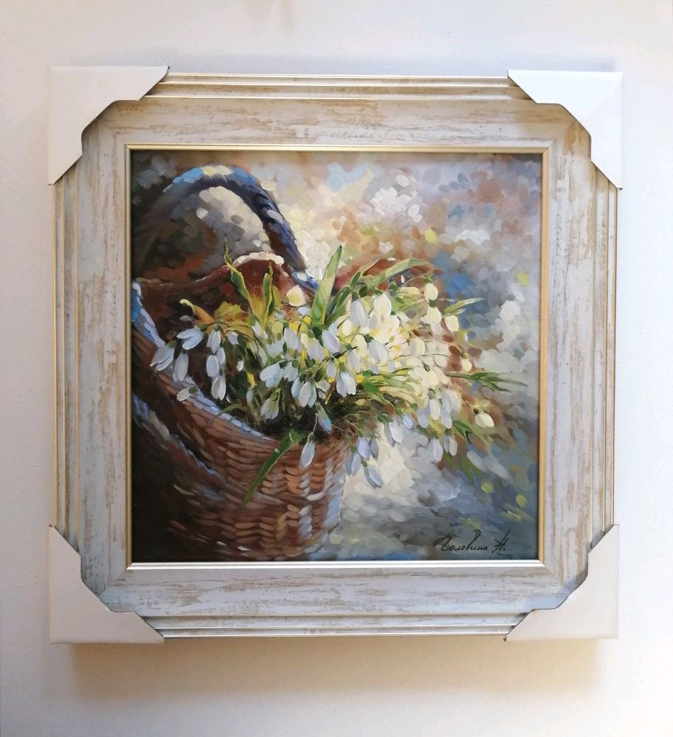 Картина маслом "Корзина подснежников" 30*30 см – заказать на Ярмарке ...