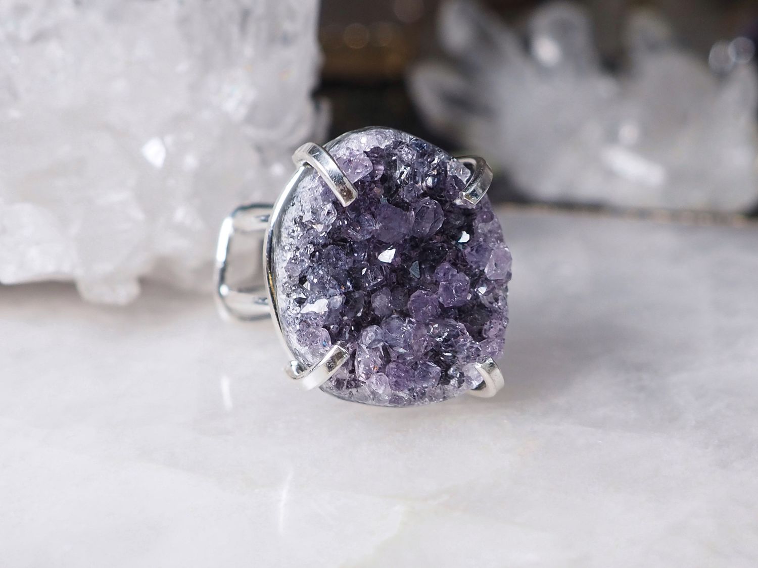 Кольцо с друзой натурального аметиста Amethyst Brazil в серебре в ...