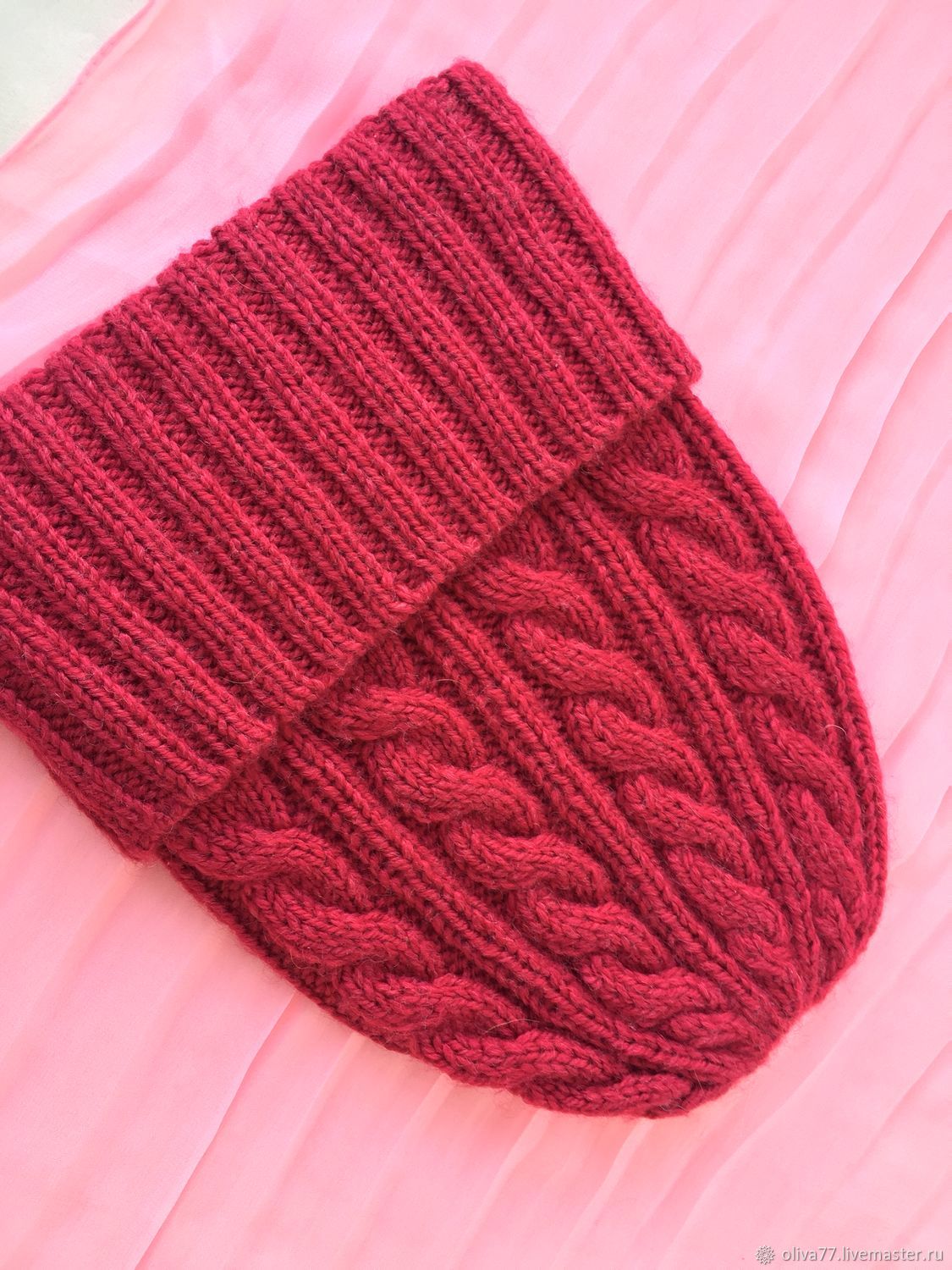 Шапки: шапка осень вязаная женская с отворотом вишневая купить в интернет-магазине Ярмарка ...