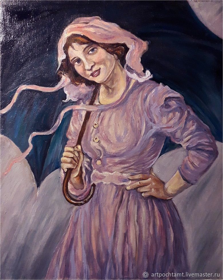 Картина Девушка под зонтом: девушка, зонтик, дождь, синий зонт – купить ...