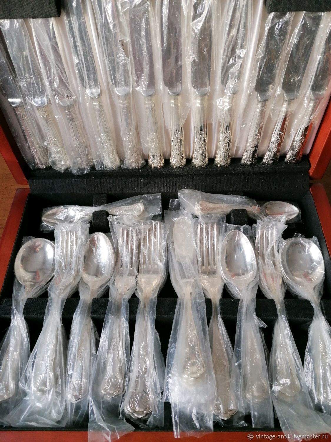Винтаж: Новый полный набор столовых приборов 54 предмета. Серебрение ...