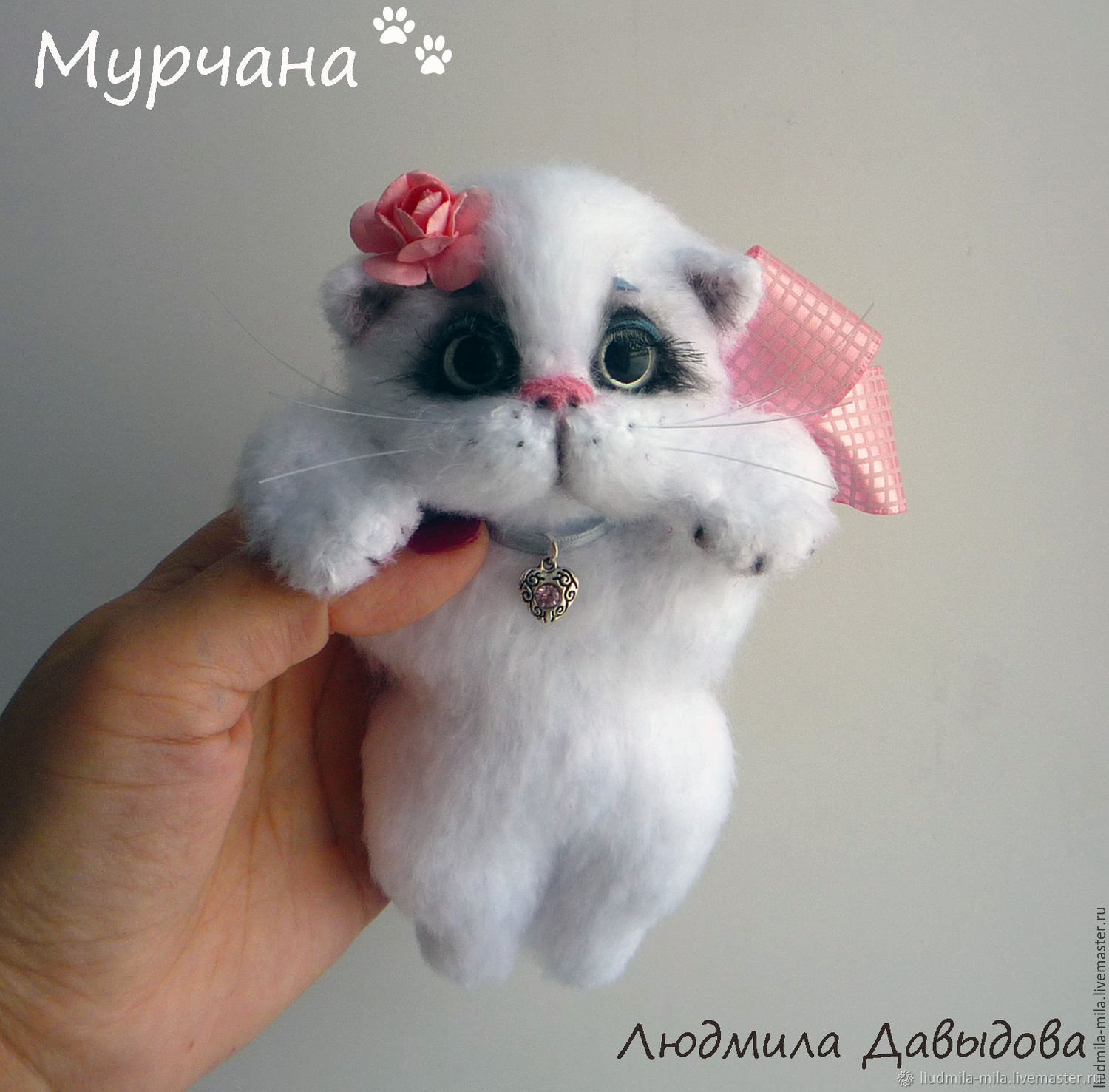 Белая кошка Мурчана, вязаные коты, мягкая игрушка в подарок в интернет ...