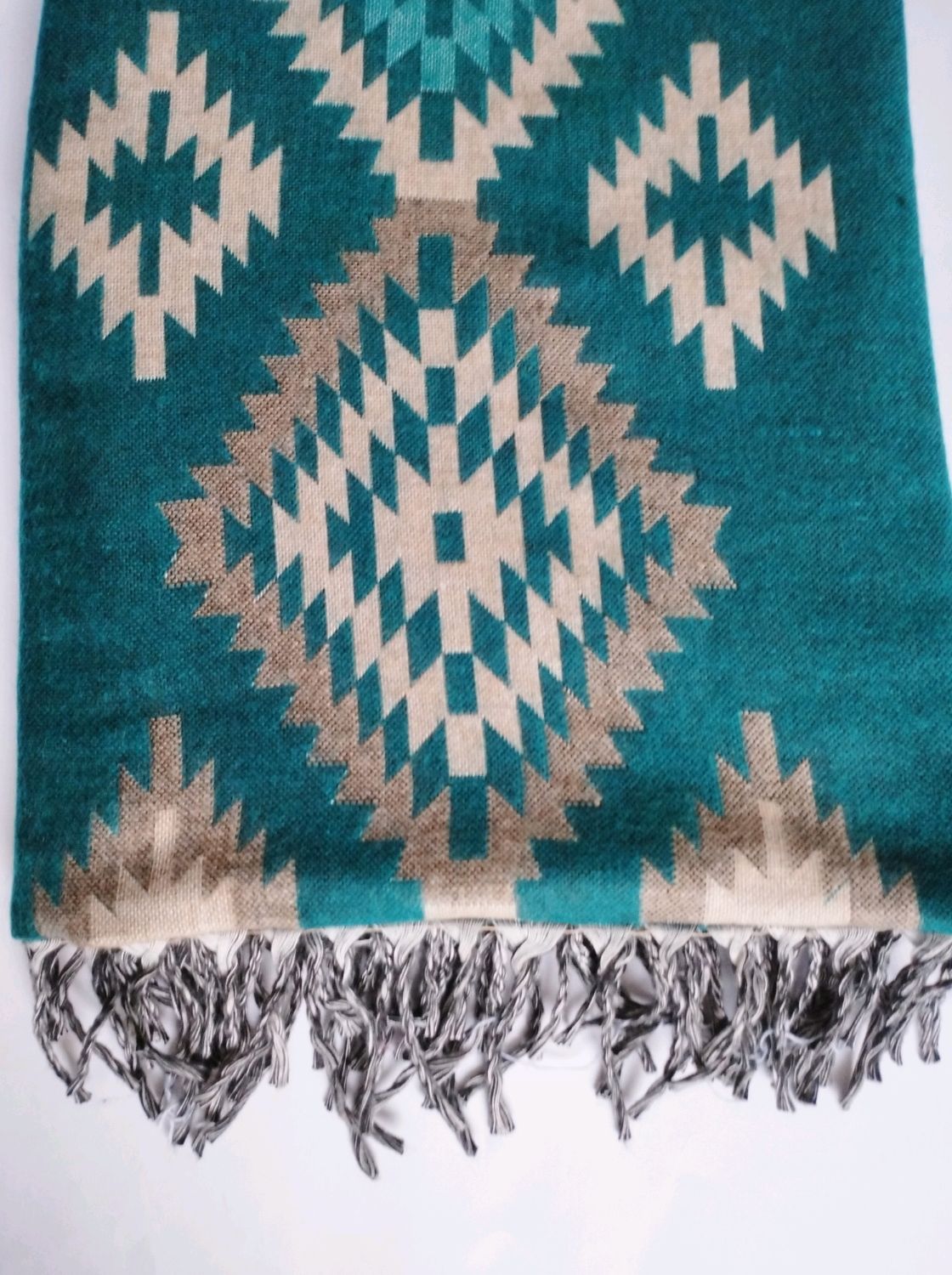 Плед-шаль шерстяной 95*200 изумрудный бежевый в интернет-магазине ...