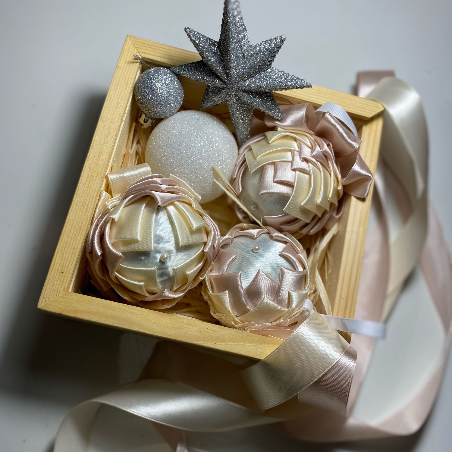 Новогодние шары из атласных лент в технике канзаши . в интернет ...