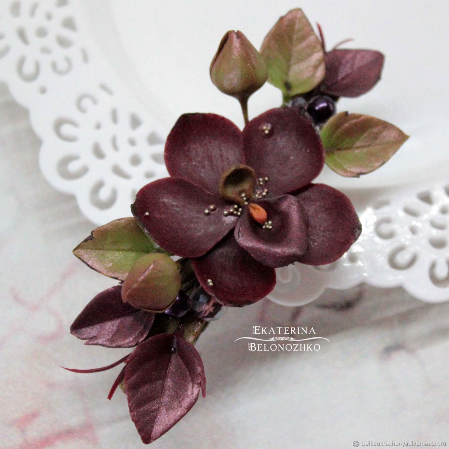 Заколка для волос Орхидея marsala в интернет-магазине Ярмарка Мастеров ...