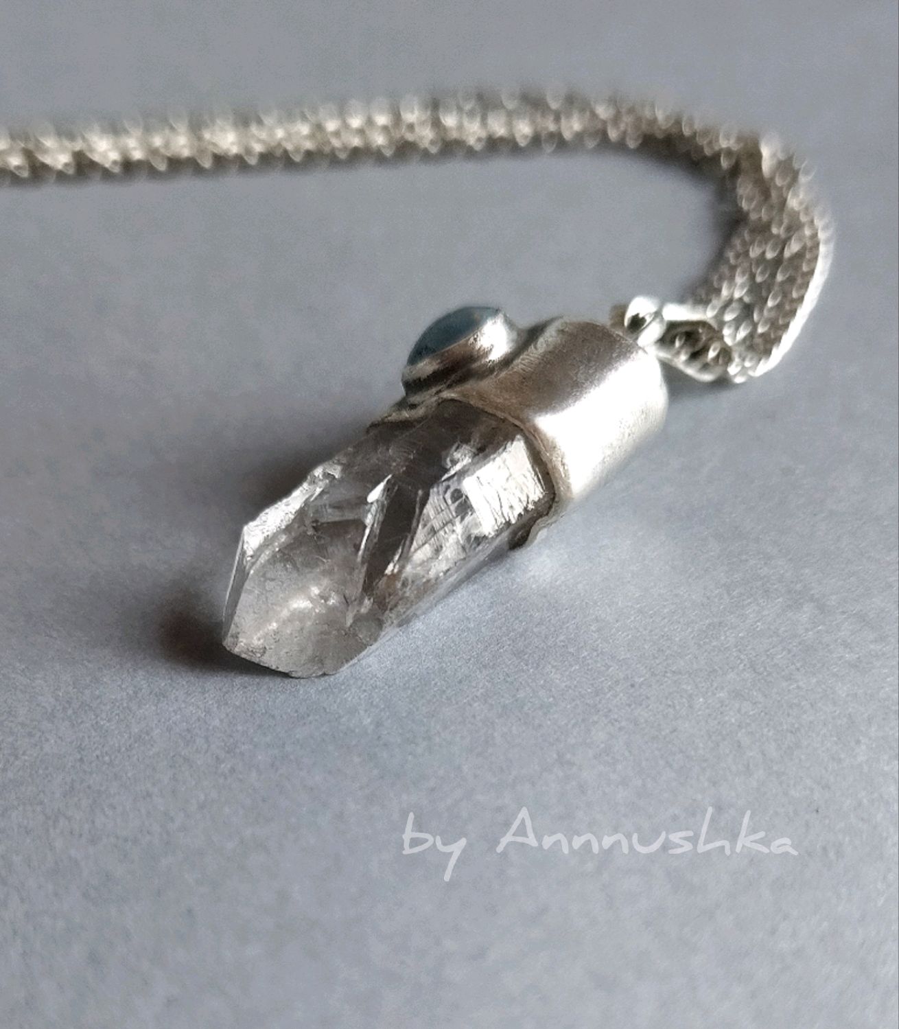 Кулон серебро горный хрусталь аквамарин серебряный кулон кристалл в ...