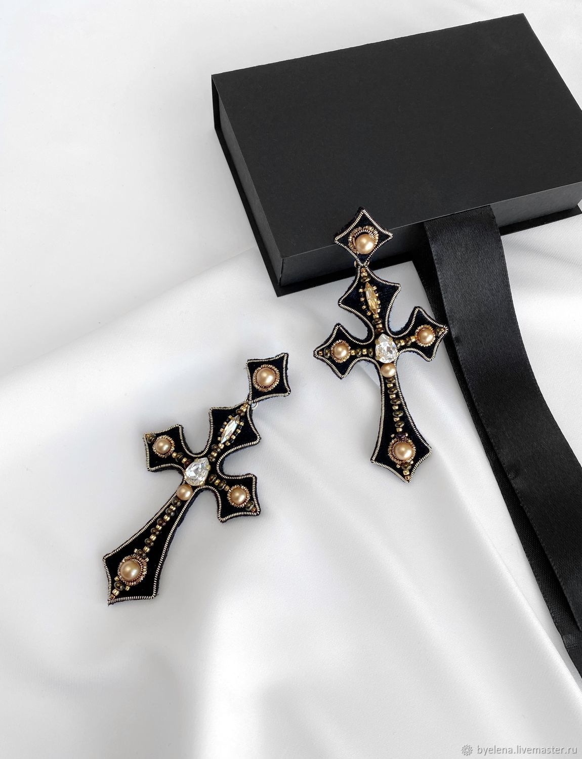 Вечерние черные эффектные серьги- кресты в интернет-магазине Ярмарка ...