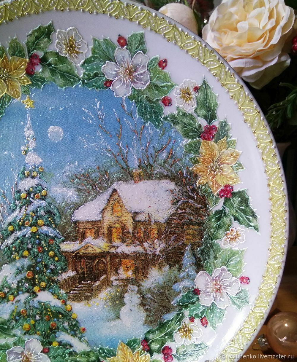 Тарелка " Новогодний пейзаж" в интернет-магазине Ярмарка Мастеров по ...