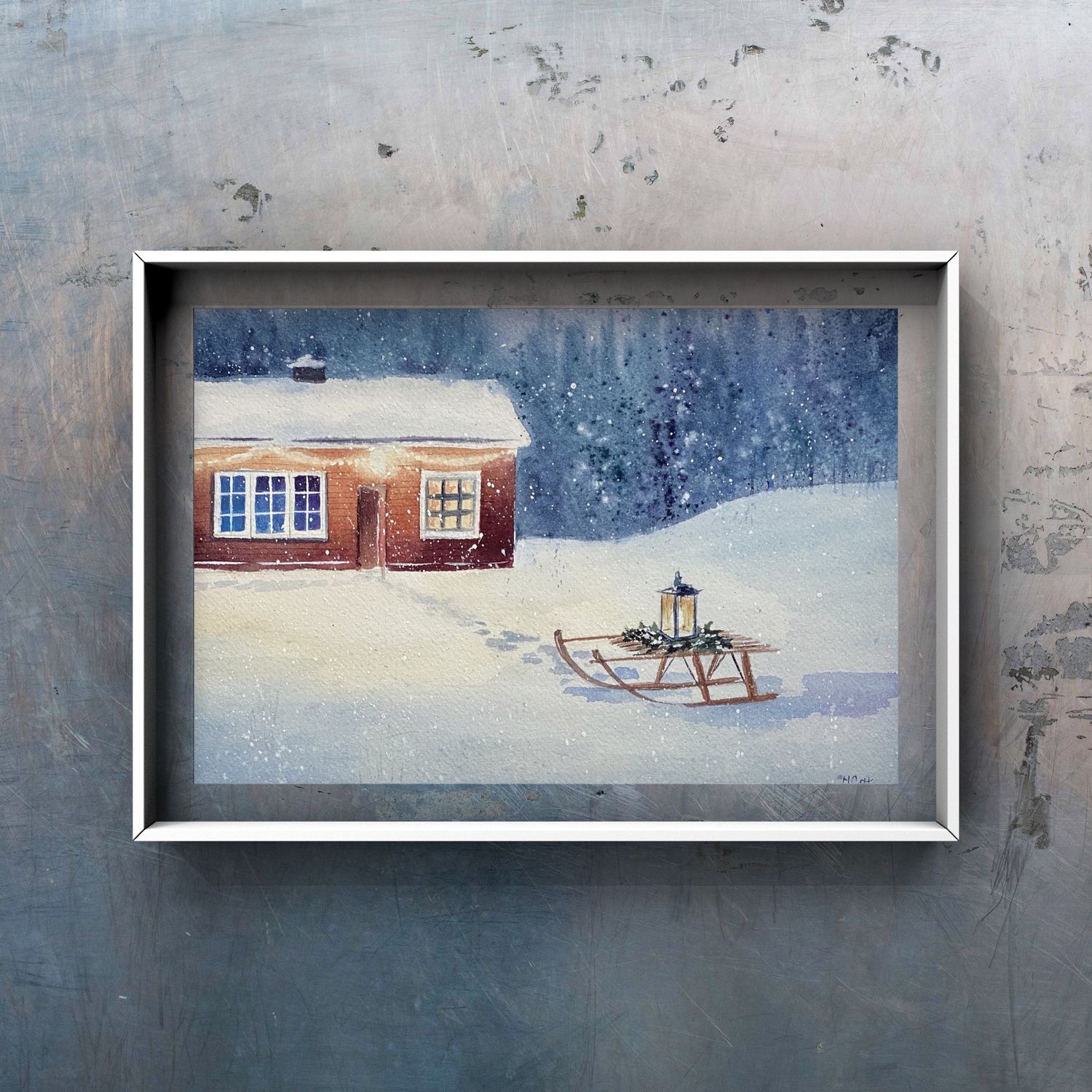 Новогодний скандинавский пейзаж акварелью в интернет-магазине на ...